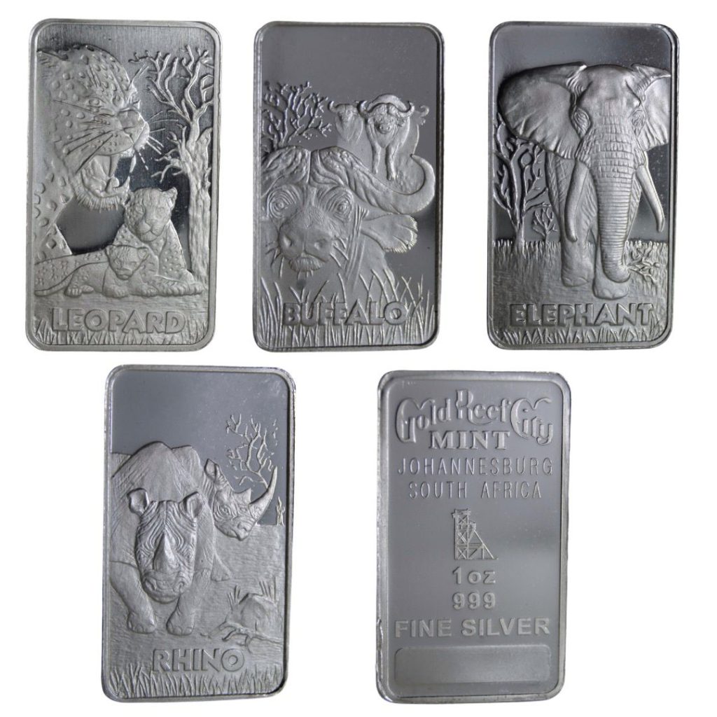 1oz Fine Silver Minted Bar – African Big 5 – Gold Reef City Mint