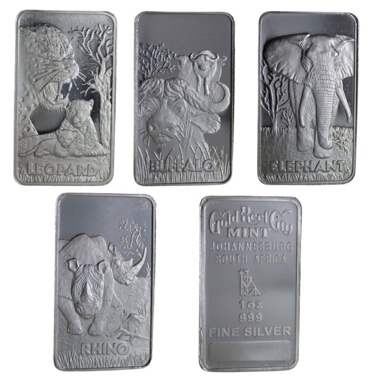 1oz Fine Silver Minted Bar – African Big 5 – Gold Reef City Mint